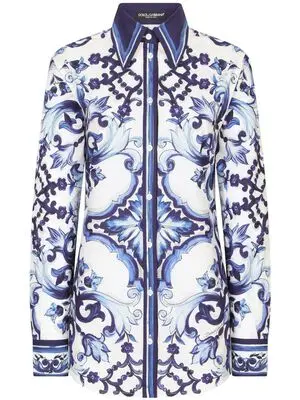 Dolce & Gabbana Majolica-print Poplin Shirt - Blue