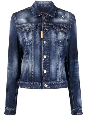 Dsquared2 Icon Paint-splatter Denim Jacket - Blue