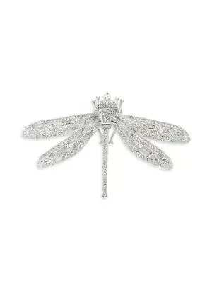 KENNETH JAY LANE Crystal & Rhodium-plated Dragonfly Brooch Silver