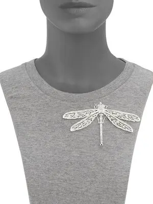 KENNETH JAY LANE Crystal & Rhodium-plated Dragonfly Brooch - Silver