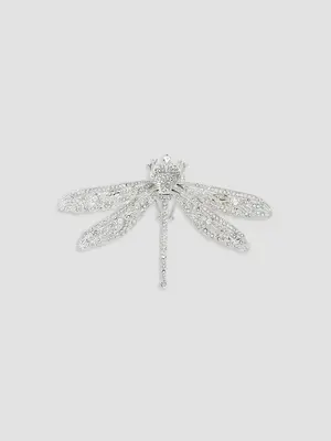KENNETH JAY LANE Crystal & Rhodium-plated Dragonfly Brooch - Silver
