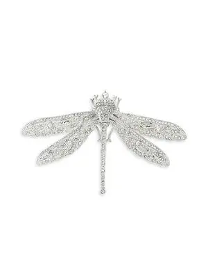 KENNETH JAY LANE Crystal & Rhodium-plated Dragonfly Brooch - Silver