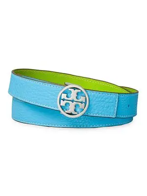 Tory Burch Miller Reversible Leather Belt Blue Lime Green