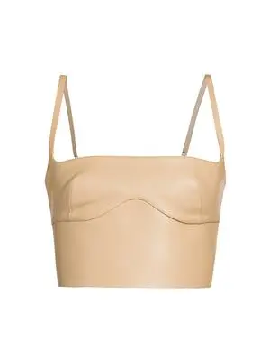 Off-White Cropped Leather Bustier Top - Camel