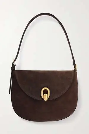 Savette Tondo Small Suede Shoulder Bag Dark Brown
