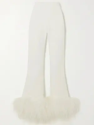 16Arlington Brisbane Cropped Feather-trimmed Crepe Pants - Neutrals