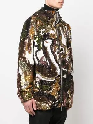 Dsquared2 Sequined Abstract Print Zip-up Hooded Jacket