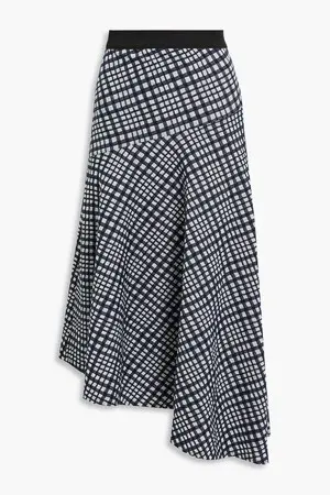 BY MALENE BIRGER Asymmetric Checked Draped Cottonblend Midi Skirt - Navy