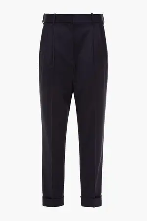 NILI LOTAN Cropped Pleated Woolblend Twill Tapered Pants - Navy