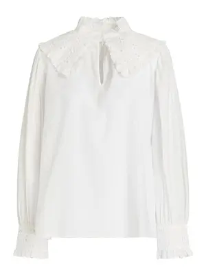 Ba&sh Donia Broderie Anglaise Trimmed Cotton Jacquard Blouse - Ecru