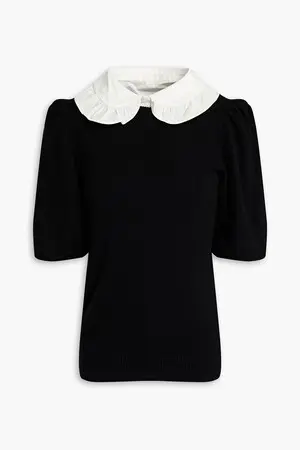 BA&SH Ba&sh Poplin Trimmed Wool, Cotton And Cashmere-Blend Sweater
