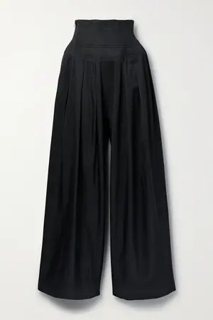 THE ROW Trude Pleated Silk And Wool-blend Wide-leg Pants