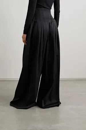 THE ROW Trude Pleated Silk And Wool-blend Wide-leg Pants