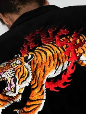 Wacko Maria X Tim Lehi Tiger-Embroidered Bomber Jacket In Black