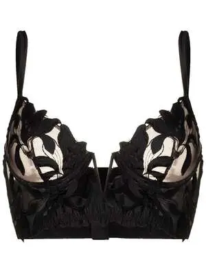 FLEUR DU MAL Lily Embroidery Longline Demi Bra - Black