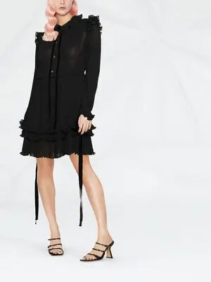 Philipp Plein Ruffled Plissé Midi Dress - Black