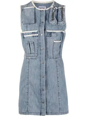 DIESEL® Sleeveless Denim Dress With Cargo Pockets - Blue