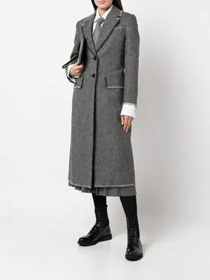 Thom Browne Frayed Trim Single-breasted Coat