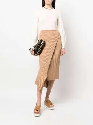 Stella McCartney Asymmetric Ribbed-knit Wrap Skirt - Brown