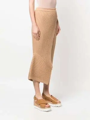 Stella McCartney Asymmetric Ribbed-knit Wrap Skirt - Brown