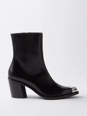 Alexander McQueen Alexander Mcqueen - Punk Metal-cap Leather Boots - Womens - Black Silver - Black Silver
