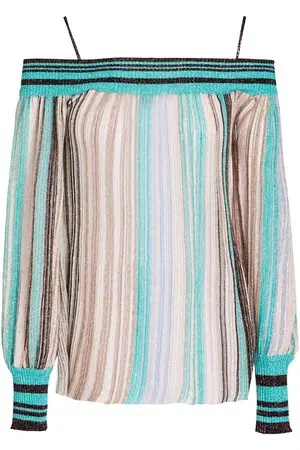 Missoni Coldshoulder Striped Crochetknit Top - Turquoise