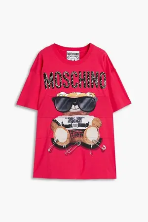 Moschino Embroidered Printed Cottonjersey Tshirt - Fuchsia