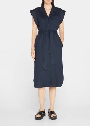 Rag & Bone Helena Button-Front Linen Dress With Cap Sleeves - Sal |  Editorialist