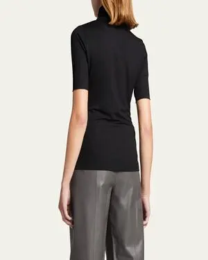 Majestic Filatures Soft Touch Elbow-sleeve Turtleneck Top