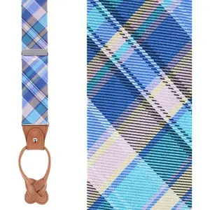 Trafalgar Sherwood Plaid Silk Suspenders - Blue Plaid