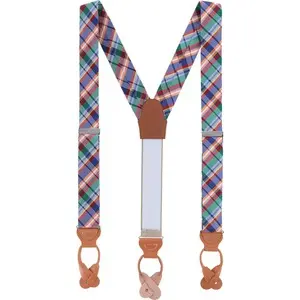 Trafalgar Sherwood Plaid Silk Suspenders - Cool Color Plaid