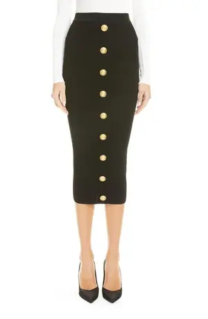 Balmain Button-front Ribbed Midi Skirt