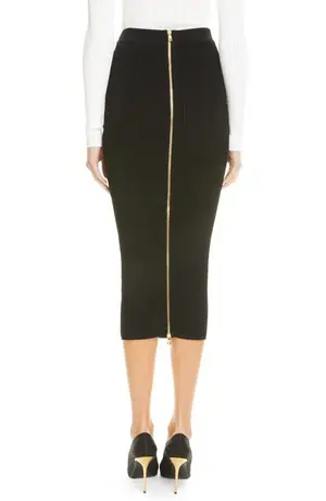 Balmain Button-front Ribbed Midi Skirt