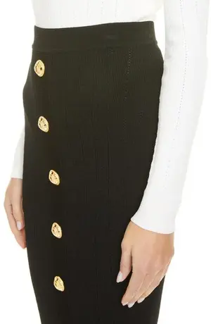 Balmain Button-front Ribbed Midi Skirt
