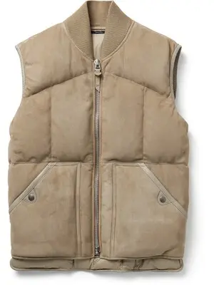 TOM FORD Leather-trimmed Quilted Suede Down Gilet