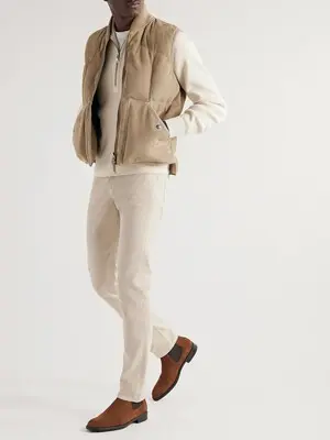 TOM FORD Leather-trimmed Quilted Suede Down Gilet