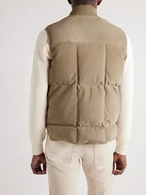 TOM FORD Leather-trimmed Quilted Suede Down Gilet