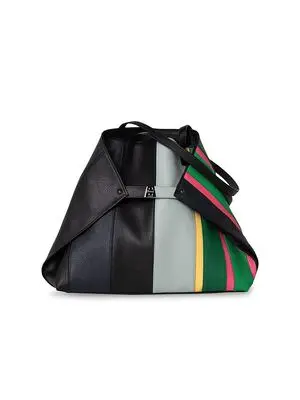 Akris Women's Medium Ai Striped Leather Tote - Gunmetal