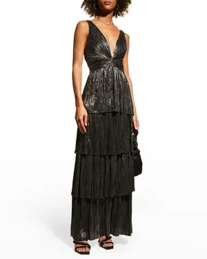 SABINA MUSAYEV Delphina Pleated Tiered Maxi Dress - Black