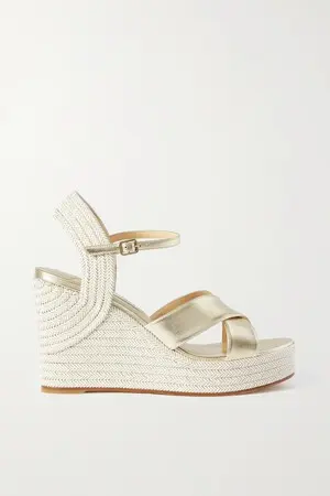 JIMMY CHOO Dellena 100 Metallic Leather Espadrille Wedge Sandals - Neutrals