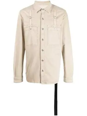 Rick Owens Cotton-blend Shirt Jacket With Contrast Stitching - Brown