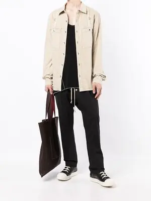 Rick Owens Cotton-blend Shirt Jacket With Contrast Stitching - Brown