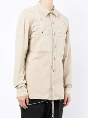 Rick Owens Cotton-blend Shirt Jacket With Contrast Stitching - Brown