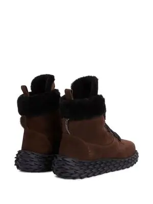GIUSEPPE ZANOTTI Shearling-trim Hi-top Sneakers - Brown