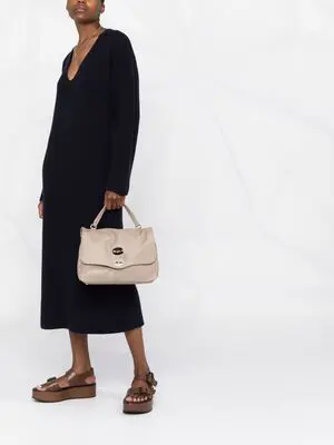ZANELLATO Leather Shoulder Bag With Stud Detail - Neutrals