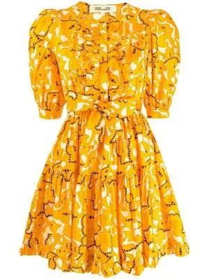 Diane Von Furstenberg Roberta Abstract-print Puff Sleeve Dress - Orange