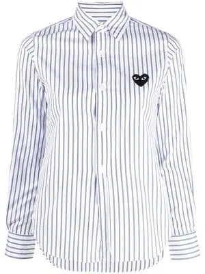 Play Comme Des Garcon Striped Shirt With Heart Logo - Blue