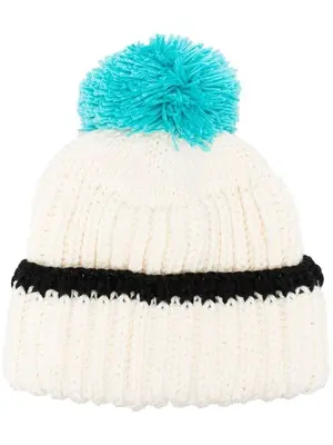 Patou Pompom-trim Knitted Beanie - White