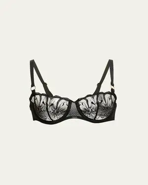 Chantelle Fleur Floral-embroidered Scalloped Demi Bra - Black