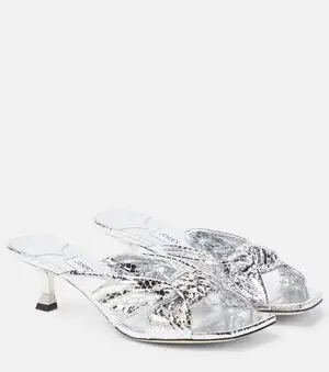 JIMMY CHOO Avenue 50 Snake-effect Mules - Silver